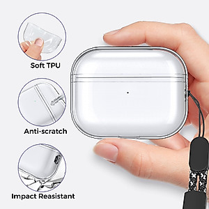 AhaStyle Clear Airpods Pro 2 Case (2023/2022) Soft TPU Protective Covers Come with Hand Strap Compatible with Apple AirPods Pro 2 [USB-C/Lightning Cable] Charging Case (Clear)
