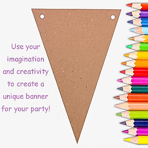 Pack 3 DIY Kraft Card Banner Make Your Own Bunting 36 Pieces 6.8 x 5.1 inch Triangle Flags Christmas Classroom Decorations Birthday Party Blank Banners with Hanging Ropes for DIY Painting Writing