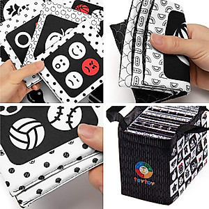 teytoy Black and White Baby Sensory Toys High Contrast Cards Cloth Fabric Soft Cards for Newborn 0-6 Months Visual Stimulation Early Development with Animals Fruit Number Shape Letter, 26 Pcs
