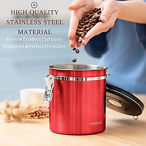 Mixpresso 16 Oz Coffee Canister Red, Stainless Steel Airtight Coffee Container, Ground Coffee Bean Storage with Date Tracker, Vacuum Sealed Espresso Airtight Container, Coffee Jar, Sugar Container