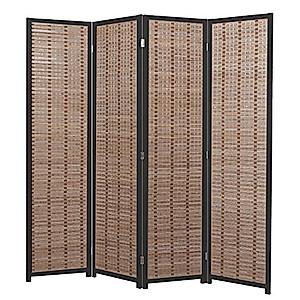 Decorative Openwork Design 4-Panel Bamboo & Black Wood Framed Folding Screen/Freestanding Room Divider - MyGift®