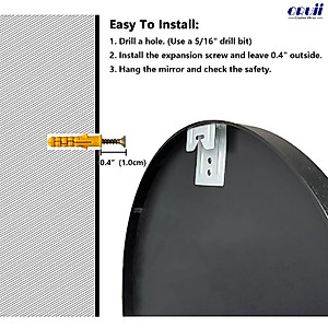 Oruii Black Circle Mirror, 20 inch Round Mirror, Wall Mirror Circular, Black Bathroom Mirror, Round Wall Mirrors for Living Room, Bedroom, Bathroom, Washroom, Rustic, Vanity.