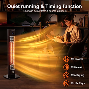 AKIRES Space Heater for Large Room,34IN Portable Electric Tower Heater with IP44 Waterproof,24H Timer,Remote,3 Heating Modes,Infrared Heater for Living Room Bedroom Office Bathroom Indoor Outdoor Use