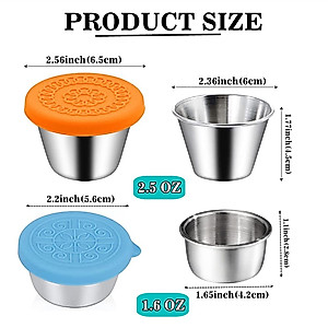 6 Pack Salad Dressing Containers To Go, 1.6 oz/2.5 oz Salad Dressing Dispenser with Lids Stainless Steel Condiment Cup Dipping Sauce Cups for Lunch Bento Box Leakproof Silicone Lids (1.6 OZ)