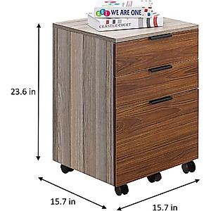JJS 3 Drawer Rolling Wood File Cabinet with Locking Wheels, Home Office Portable Vertical Mobile Wooden Storage Filing Cabinet for Letter Size, Brown