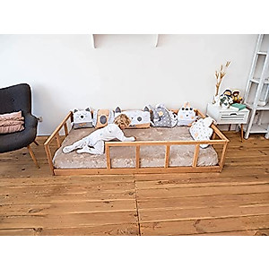 BUSYWOOD Platform Bed for Nursery - Bedroom Furniture for Toddlers - Montessori Floor Bed in Playroom for Boy and Girl (Model 10, Floor Bed without Slats)