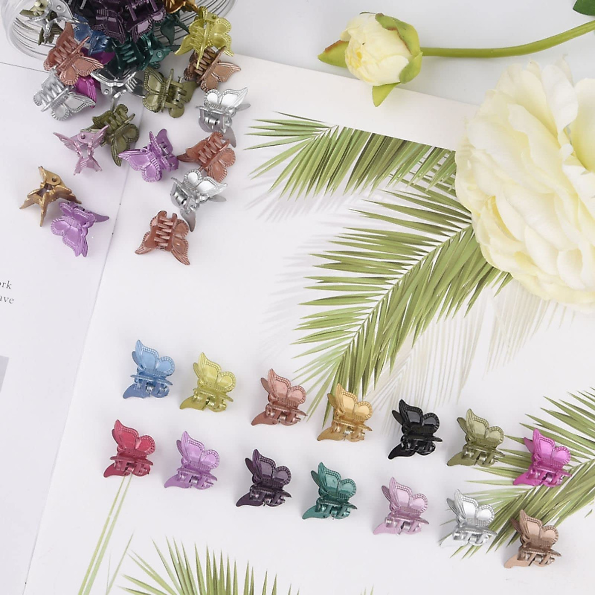 Butterfly Hair Clips Pastel Hair Clips for Tiweio, 50 Pcs Small Hair Claw Clips Mini Hair Accessories for Girls and Women with Box Packaged, 14 Metallic Color