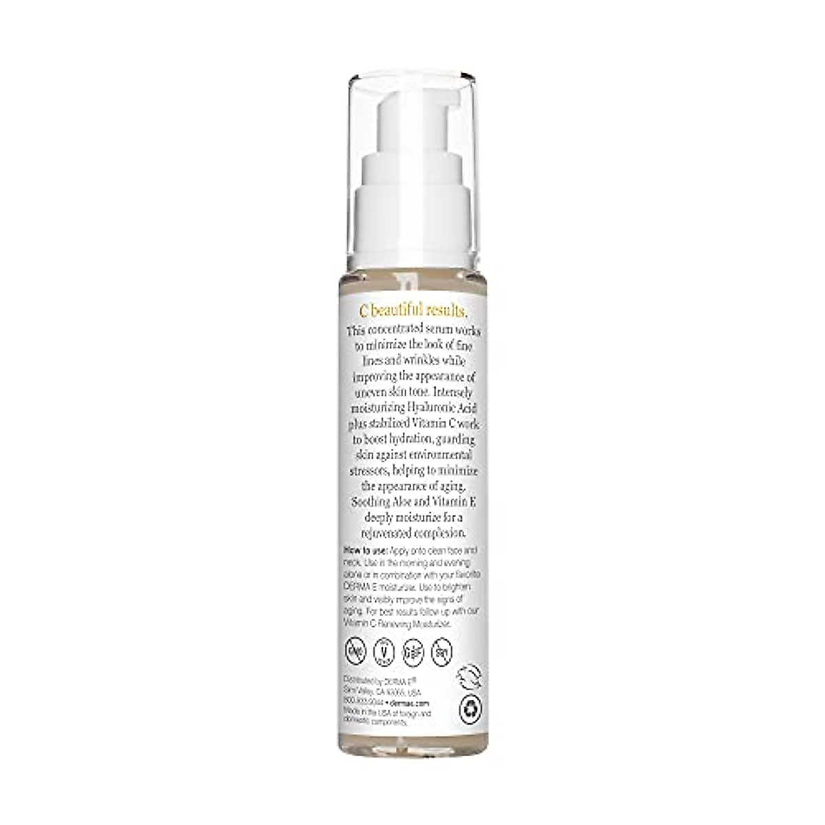 DERMA E Vitamin C Concentrated Serum with Hyaluronic Acid – All Natural, Antioxidant-Rich Concentrated Facial Serum – Firming and Brightening Skin Serum, 2oz