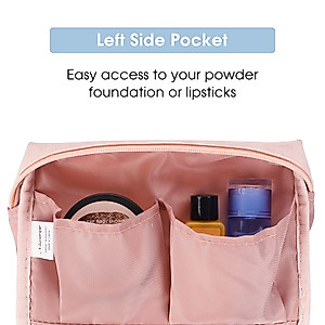 2 Pack Vegan Leather Makeup Bag Zipper Pouch Travel Cosmetic Organizer for Women (Large (Pack of 2), Orange Pink)