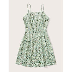 Floerns Women's Ditsy Floral High Waist Cami Short A Line Dress Green S