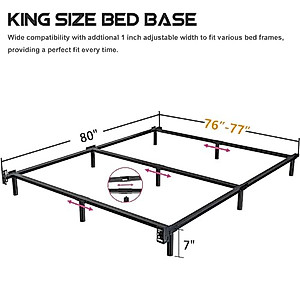 Bedsnus King Size Bed Frame, 7 Inch Metal Basics Bed Frame,Low Profile Base for Box Spring, 9-Leg Support, Noise-Free, Easy Assembly, Black