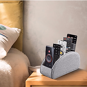 Remote Control Holder,Desktop Supply Organizer,5 Delicate Compartments with High and Low Orderly Distribution,for Storing TV,DVD,Blu-ray,Media Player,Heater Controllers(Grey cloth)