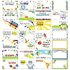 60-Pack Motivational Lunch Box Notes for Kids, Single-Sided Blank Inspirational Cards in 30 Designs, Cute, Encouraging Joke Cards for Lunchbox Essentials (2x3.5 in)