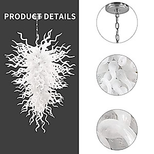Alioth White Crystal Chandelier, Blown Glass Chandelier Light Fixture for Bedroom, Hallway, Bar, Kitchen, Bathroom 40" x 54"