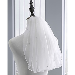 Haraty Crystal Bridal Veils Short 1 Tier Veil Soft Mesh With Comb Wedding Party Bride Veil Hair Accessories for Women Girls (Ivory)