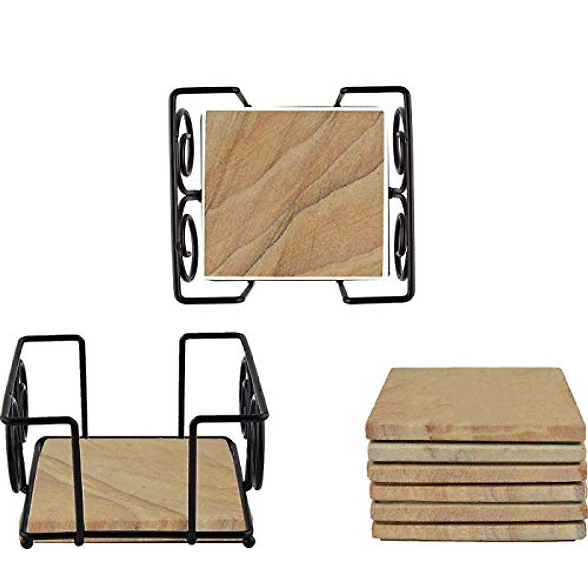 Kocent Vintage Coaster Holder Black Iron Metal Holder Storage Caddy for Both Round and Square Coasters Fit 4 to 9 Pieces Coasters,4.3 Inch (1)