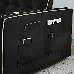 akucvor 55.5" Sleeper Sofa Bed, Convertible 3 in 1 Loveseats Sofa Bed with Side Pockets, Multi-Function Velvet Pull Out Sofa Bed with Adjustable Backrest for Living Room Bedroom, Black