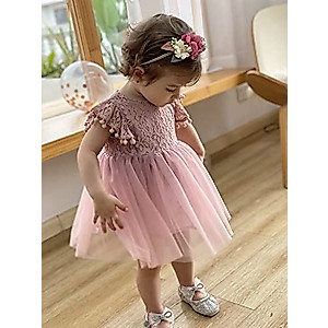 Tutu Dreams Girl Lace Tulle Dress Princess Flower Girl Dresses Birthday Boho Party (4T, Dusty Rose)