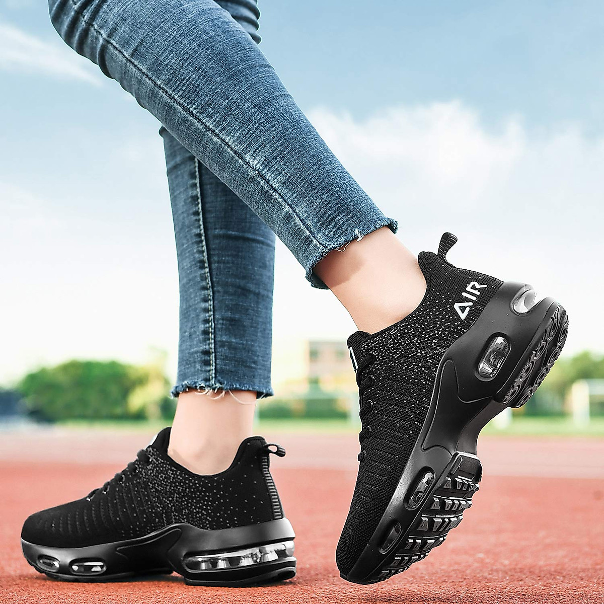 M MAGPER Women Air Running Sneakers Lightweight Walking Athletic Gym Sports Tennis Shoes Allblack US 9 B(M)