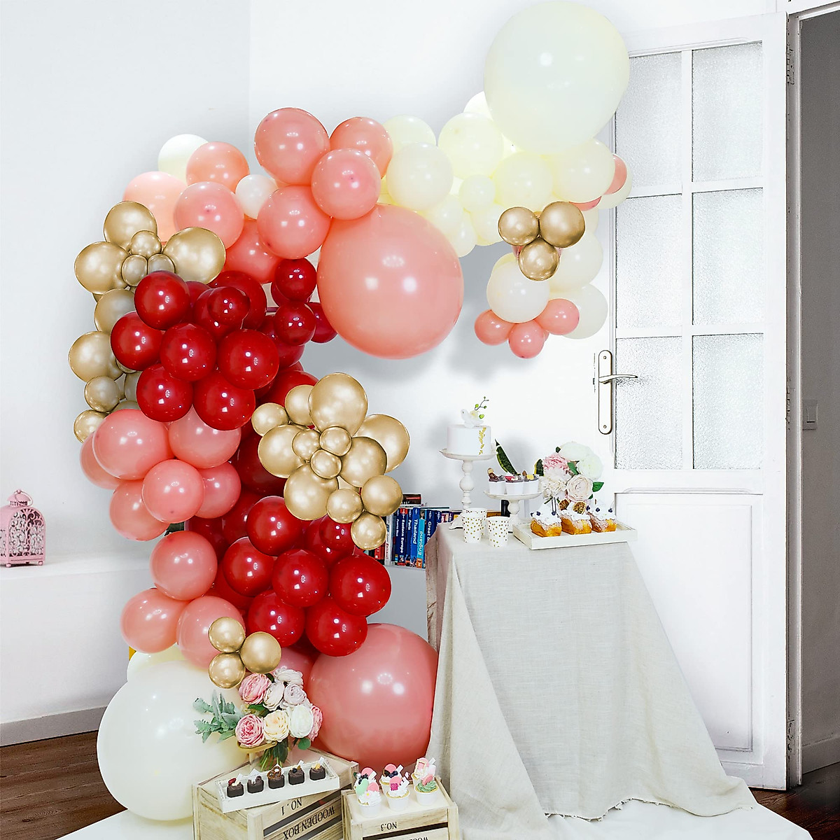 Pink Balloon Arch Kit - 132pcs Pink Gold Red Balloon Garland Kit White Dusty Pink Balloons for Wedding Bridal Shower Birthday Baby Shower Party Decorations