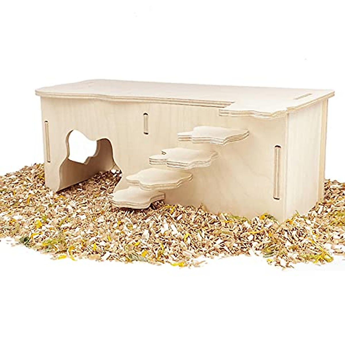CAREUPET Hamster Wooden Houses with Steps, Hamster Hideout, Multi Chamber Room for Hamster Syrian Mice Gerbils Mouse Dwarf