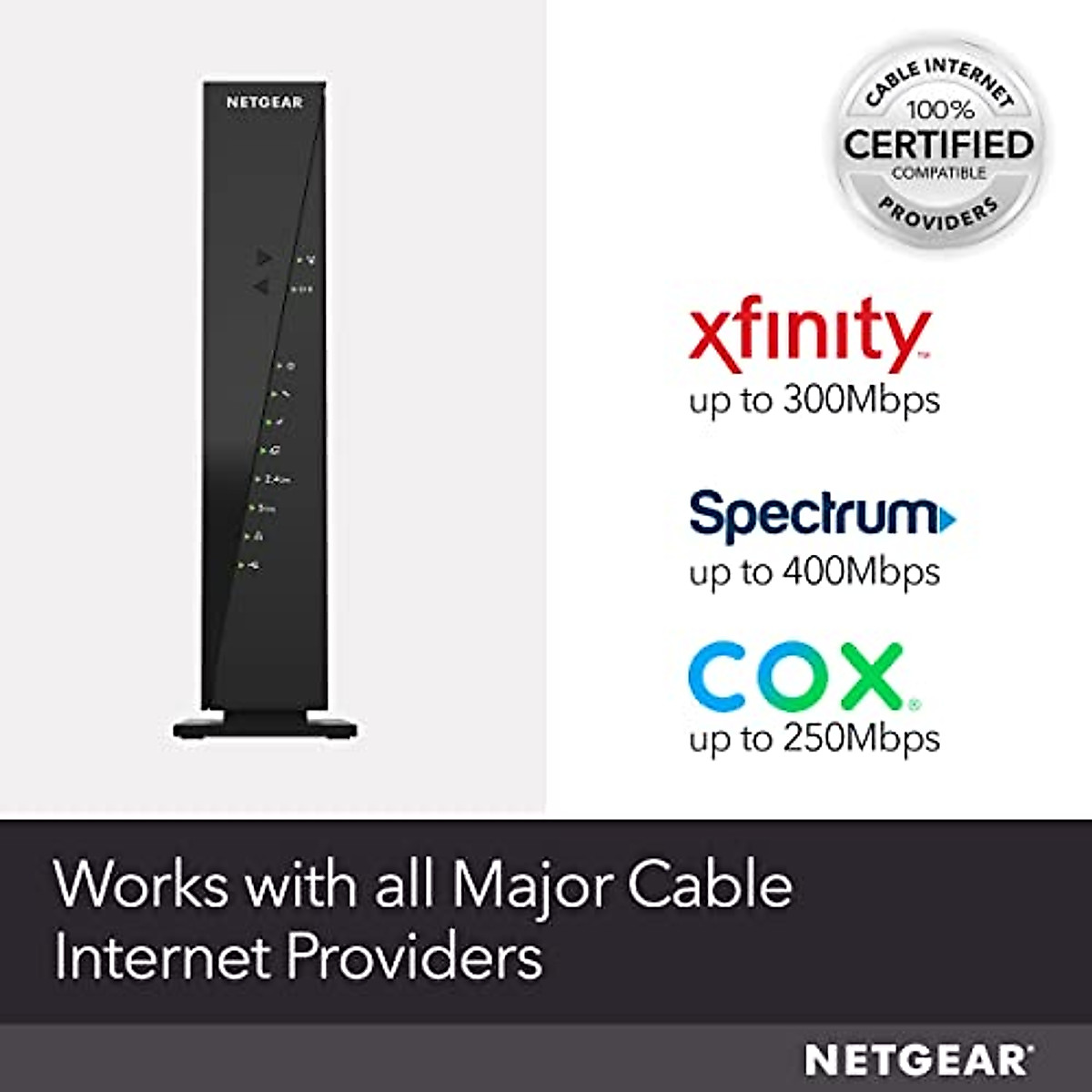 NETGEAR Cable Modem WiFi Router Combo C6300 | Compatible with Providers Xfinity by Comcast, Spectrum, Cox | Plans Up to 400Mbps | AC1750 WiFi Speed | DOCSIS 3.0.