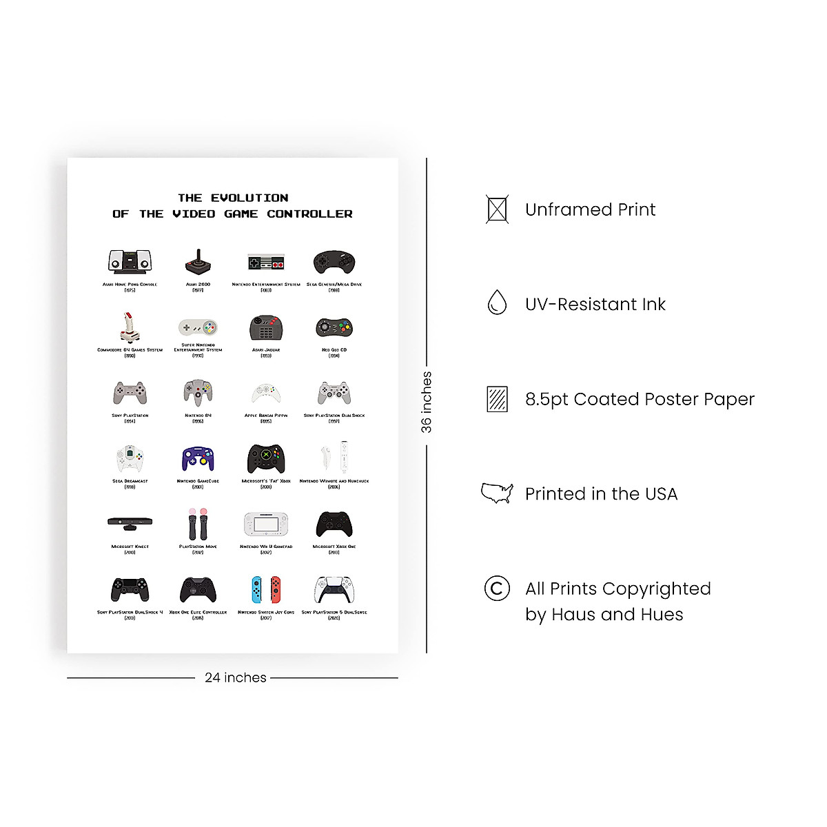 HAUS AND HUES Retro Video Game Posters for Walls Video Game Wall Art and Gamer Poster Gamer Decor for Boys Room Gamer Wall Art Video Game Prints Game Room Decor (24x36, Unframed)