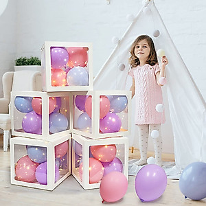 5PCS Balloon Boxes Transparent Balloon Boxes with 5 LED Light Strings, Clear Balloon Boxes with 48 Candy Colors Balloons for Decor Shoot Prop, Weddings Engagement Parties Bridal Shower Birthday Decor