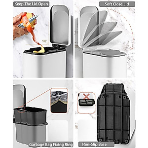 Doyingus Small Bathroom Trash Can with Lid Soft Close 1.6 Gal Stainless Steel Slim Garbage Can with Inner Wastebasket for Bedroom, Powder Room, Craft Room, Office, Kitchen (Black)