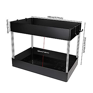 LGHIESO Under Sink Organizer and Storage, Under Bathroom Sink Shelf Organizer Rack, Under Bath Sink Collection Baskets with Hooks, Ideal for Room, Office, Kitchen, Bathroom (Black, 2-Tier)