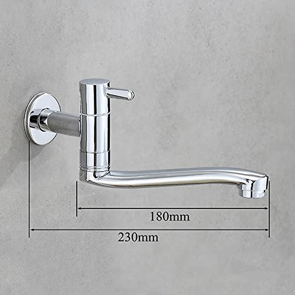 AIDE Wall Mounted Cold Water Sink Faucet, Single Handle Brass Tap for Kitchen Garden Outdoor Laundry Sink with Stainless Steel Tube, Chromed, 9 Inch