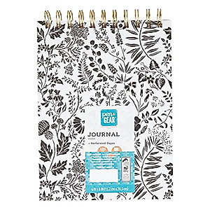 Pen+Gear Top Spiral Notebook Black White Floral, 6" x 8" x .6", 192 Pages