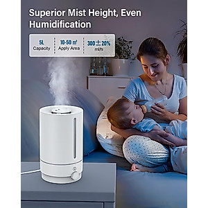 Marnetstone Humidifiers for Bedroom, 5 L Top Fill Cool Mist Humidifiers with Oil Diffuser, Ultrasonic Humidifiers for Large Room, Home, Nursery, Office, Plants, 360° Nozzle