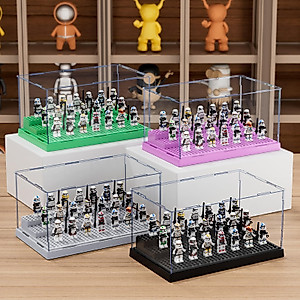 Minifigure Display Case for Action Figures Blocks, Clear Dustproof Acrylic Display Box Storage with 3 Movable Steps Gifts for Children,Black…