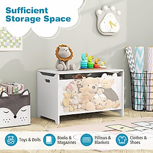 HONEY JOY Kids Wooden Toy Box, 3-in-1 Large Toy Trunk Chest w/Flip-Top Lid, Safety Hinge & Cut-out Handle, Storage Bench, Toddler Furniture for Playroom Bedroom, Gift for Boys Girls (White)
