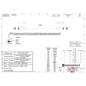 Monoprice 102288 Cat6 Ethernet Patch Cable - Network Internet Cord - RJ45, Stranded, 550Mhz, UTP, Pure Bare Copper Wire, 24AWG, 1ft, Black