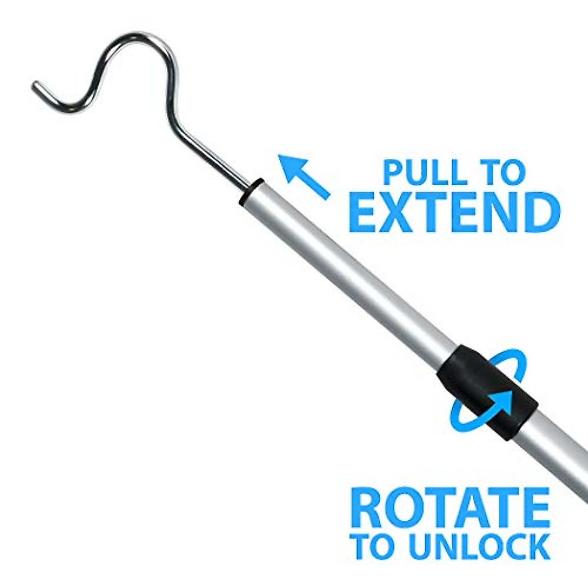 Richards Homewares Shepherds Aluminium Pole with a 2.75-Inch Hook and Cushioned Handle, Lightweight, Extendable from 36 to 62-Inch, Silver