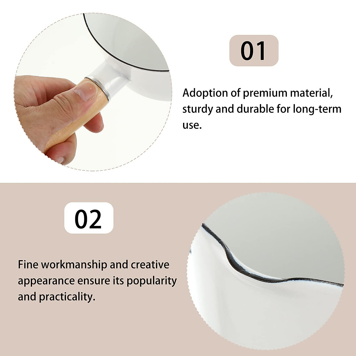 Cabilock Sauce Pan Ceramic Saucepan Small Milk Pot Enamel Butter Warmer Soup Milk Boiling Melting Pot with Wood Handle for Milk Melting Chocolate Candy Candle Making Milk Pan Coffee Warmer