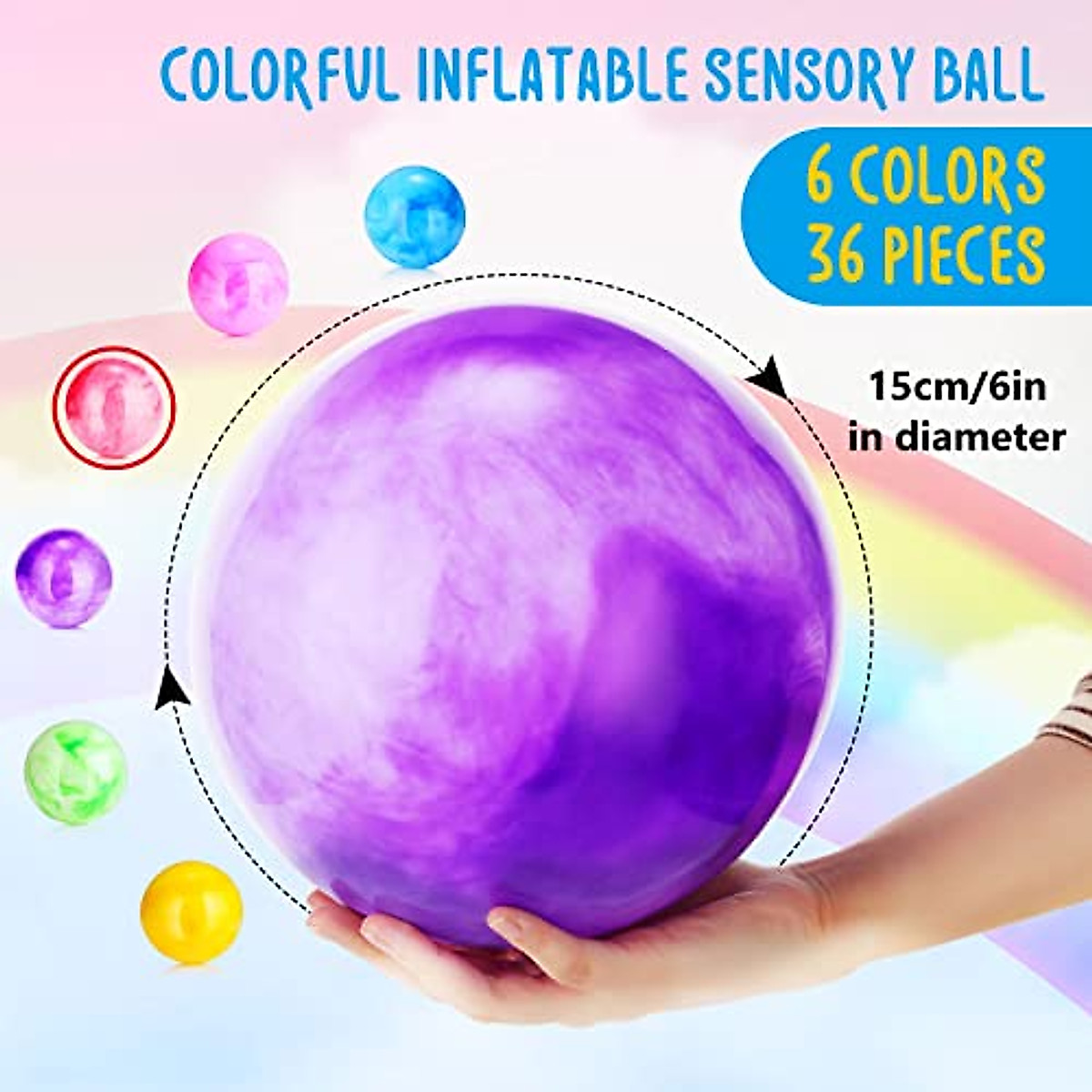 Jerify 36 Pcs Marbleized Bouncy Balls 6 Inch Inflatable Bouncy Balls Cloud Inflatable Ball Colorful Sensory Ball PVC Beach Play Ball Bulk for Kids Party Supplies Beach Playground School Water Fun