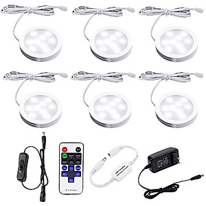 AIBOO LED Under Cabinet Lighting Dimmable with RF Remote Control, 6 LED Puck Lights, Total of 12W, for Kitchen Count Closet Wardrobe Lighting(Daylight White)