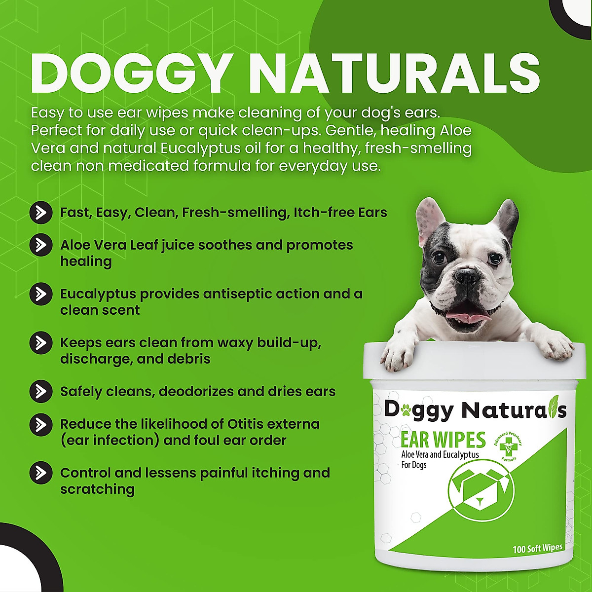 Pet Health Pharma Dog Ear Cleaner Wipes with Aloe and Eucalyptus (100 Count) - Otic Cleanser for Dogs (Made in U.S.A) (100ct Wipes with Aloe & Eucalyptus)