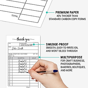 321Done Thank You Receipt Book, 3.4x5.5 Handheld 2-Part Carbonless, Made in USA, Carbon Duplicate Copy Sales Order Form, Invoice Pad, Cute Convenient for Small Boutique Business (50 Sets) White/Yellow