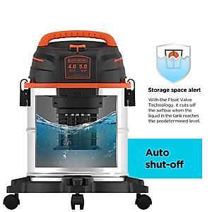 BLACK+DECKER Shop Vacuum Wet and Dry, Stainless Steel Shop Vac with Attachments, Blower Function, 5 Gallon 4.0 Peak HP, 3-in-1, for Home, Car, Workshop and Jobsite, BDXV18143