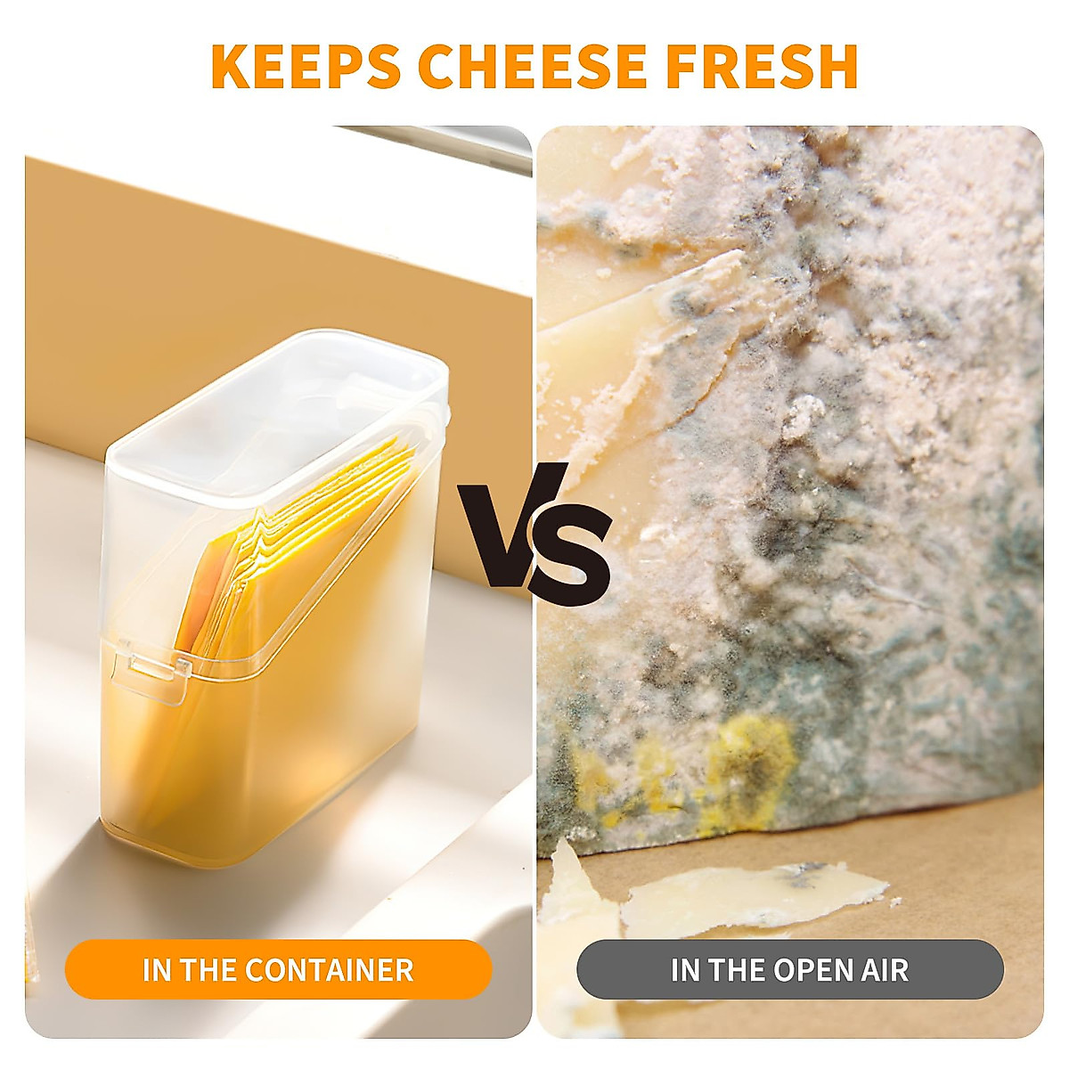 2 Pack Sliced Cheese Storage Container for Fridge - Clear Cheese Holder with Flip Airtight Lid for Cheese and Butter Block Storage