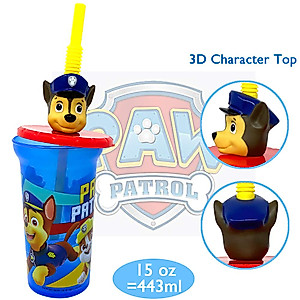 Granshop Paw Patrol Hero 3D Character Mold Water Tumbler with Reusable Straw, 15oz, BPA Free by Zak Designs