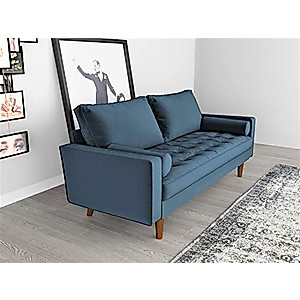 Container Furniture Direct Womble Modern Velvet Upholstered Living Room Diamond Tufted Chesterfield Sofa with Gleaming Nailheads, Ross Blue