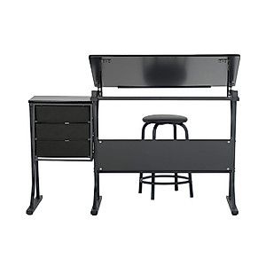 SD Studio Designs 2 Piece Eclipse Ultra Center/Drawing Table with Stool, Angle Adjustable Top, Storage Shelves, and Drawers