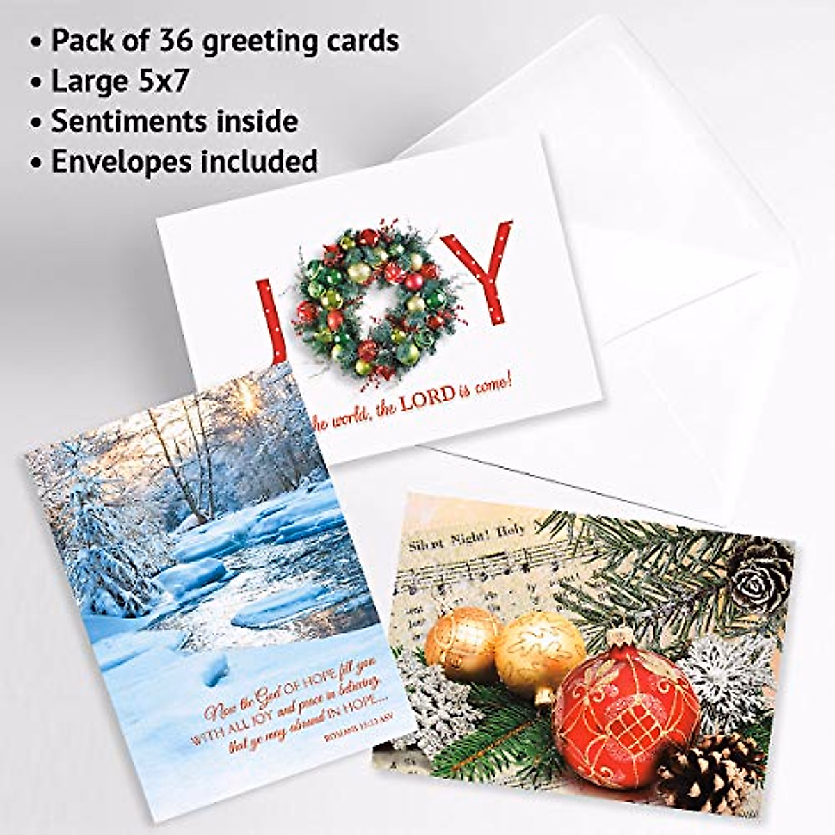 Expressions of Faith Christmas Card Assortments - Holiday Greeting Cards, Set of 32, Large 5" x 7", Sentiments and Scripture Inside, Envelopes Included