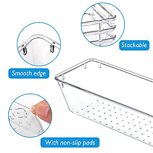 Fixwal 8 PCS Clear Drawer Organizers, 9 x 3 x 2 Plastic Rectangular Trays, Dresser Storage Bin Dividers for Cosmetics, Jewelry, Gadgets, Bathroom, Office