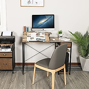 X-cosrack Computer Desk with Storage Shelves Drawer, 43” Home Office Desk with Monitor Stand, Adjustable and Tiltable Draft Drawing Table Writing Study Workstation for Home Office Artist, Rustic Brown